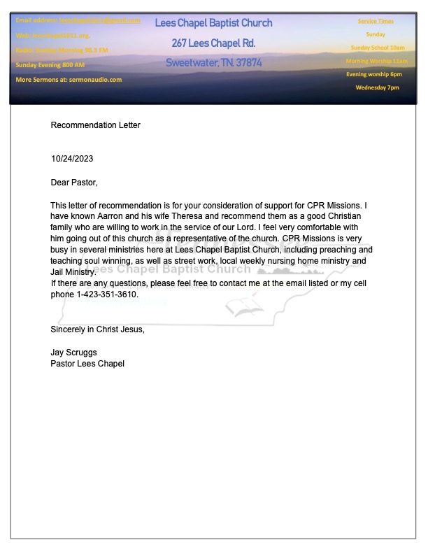 Letters of Recommendation – CPR Missions